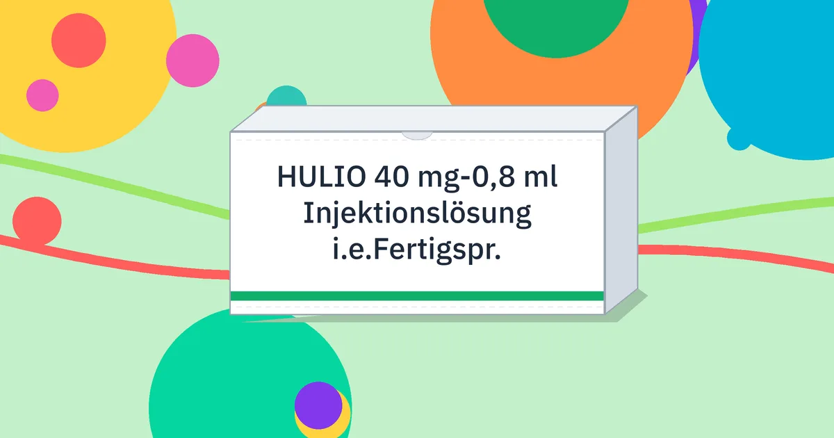 Symbolbild: Packung mit der Aufschrift HULIO 40 mg-0,8 ml Injektionslösung i.e.Fertigspr. (PZN 15530034) – Verfügbarkeit und Bezug in Apotheken in Frankfurt am Main