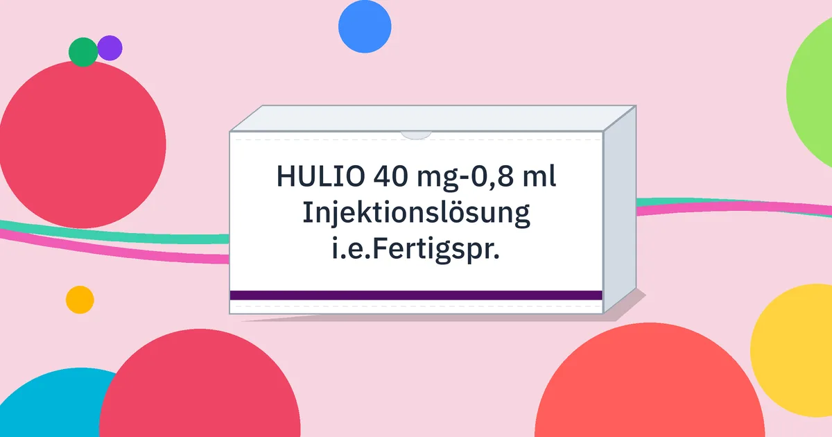 Symbolbild: Packung mit der Aufschrift HULIO 40 mg-0,8 ml Injektionslösung i.e.Fertigspr. (PZN 18022982) – Verfügbarkeit und Bezug in Apotheken in Frankfurt am Main