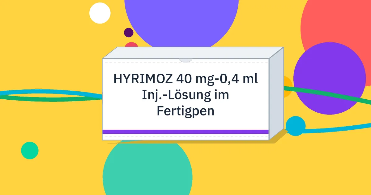 Symbolbild: Packung mit der Aufschrift HYRIMOZ 40 mg-0,4 ml Inj.-Lösung im Fertigpen (PZN 19358974) – Verfügbarkeit und Bezug in Apotheken in Frankfurt am Main