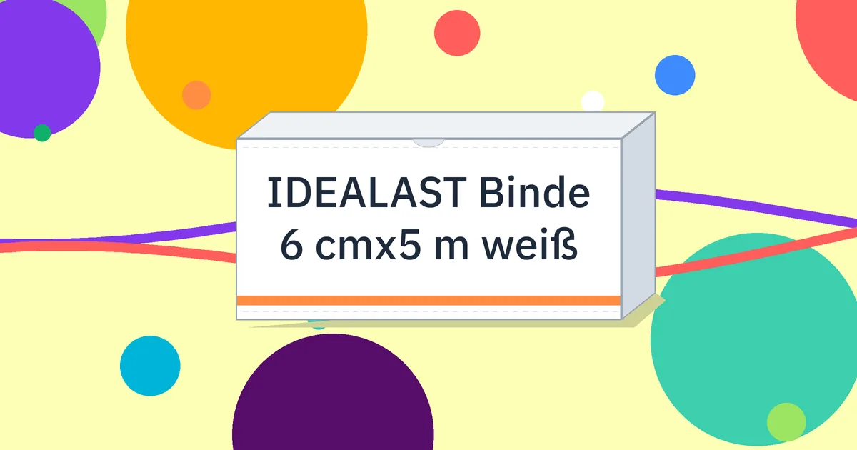 Symbolbild: Packung mit der Aufschrift IDEALAST Binde 6 cmx5 m weiß (PZN 12594803) – Verfügbarkeit und Bezug in Apotheken in Frankfurt am Main