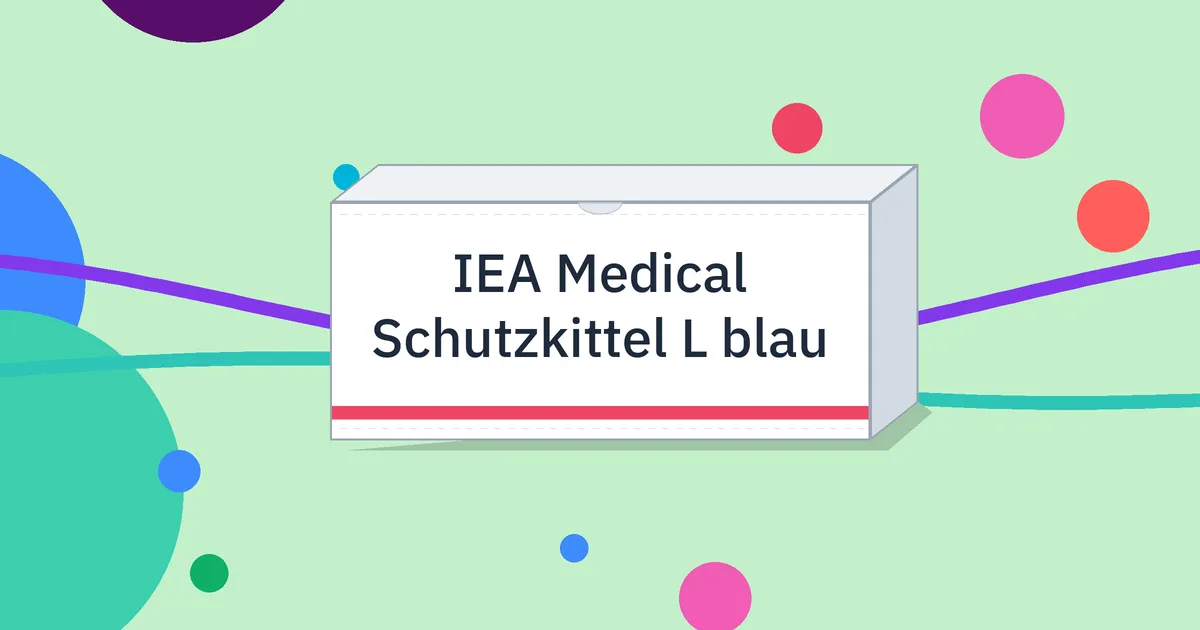 Symbolbild: Packung mit der Aufschrift IEA Medical Schutzkittel L blau (PZN 18676264) – Verfügbarkeit und Bezug in Apotheken in Frankfurt am Main