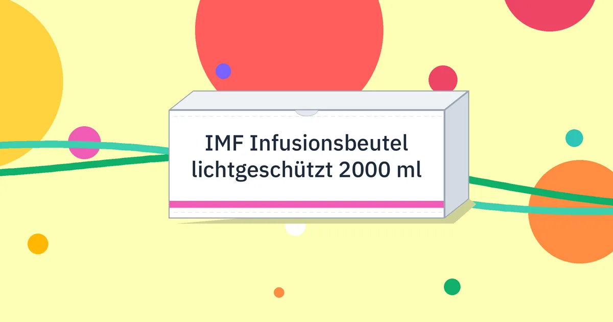 Symbolbild: Packung mit der Aufschrift IMF Infusionsbeutel lichtgeschützt 2000 ml (PZN 17162422) – Verfügbarkeit und Bezug in Apotheken in Frankfurt am Main