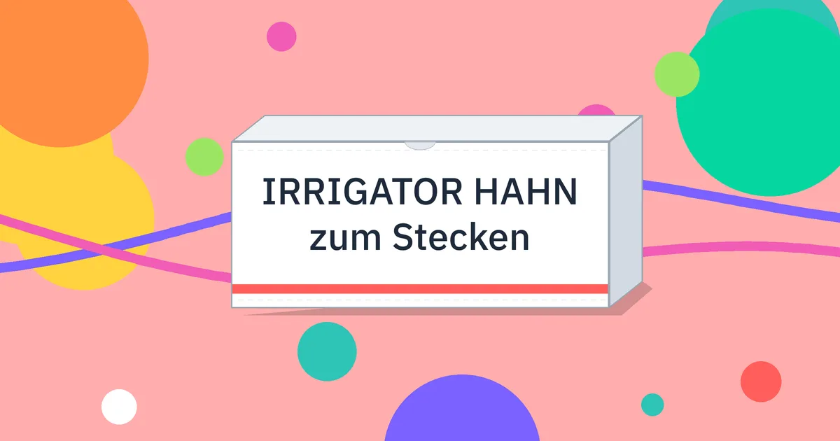 Symbolbild: Packung mit der Aufschrift IRRIGATOR HAHN zum Stecken (PZN 01728442) – Verfügbarkeit und Bezug in Apotheken in Frankfurt am Main