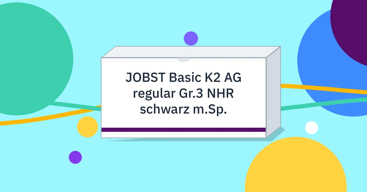 Symbolbild: Packung mit der Aufschrift JOBST Basic K2 AG regular Gr.3 NHR schwarz m.Sp. (PZN 15311651) – Verfügbarkeit und Bezug in Apotheken in Frankfurt am Main