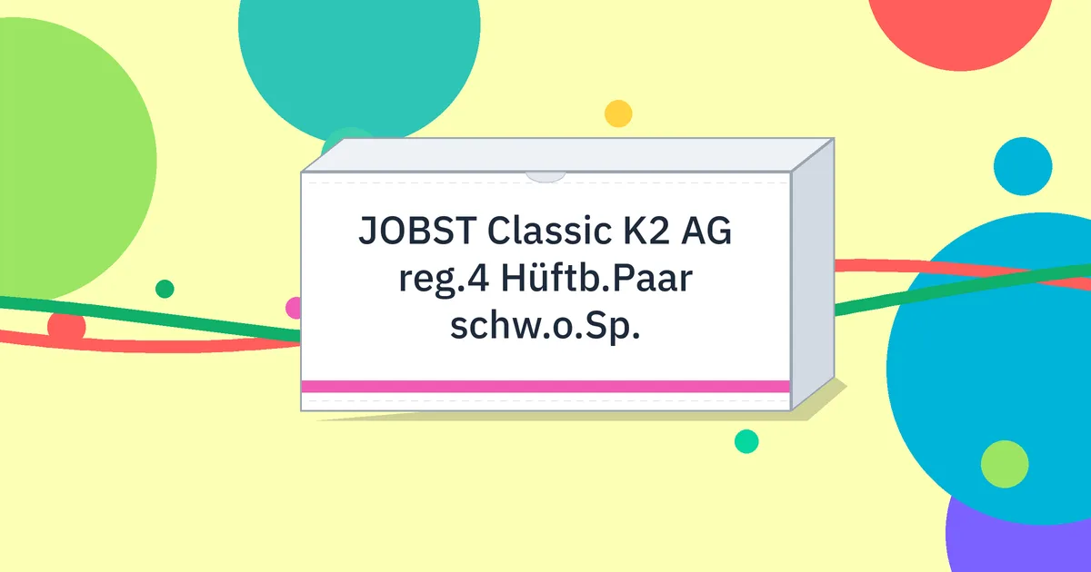Symbolbild: Packung mit der Aufschrift JOBST Classic K2 AG reg.4 Hüftb.Paar schw.o.Sp. (PZN 13066868) – Verfügbarkeit und Bezug in Apotheken in Frankfurt am Main