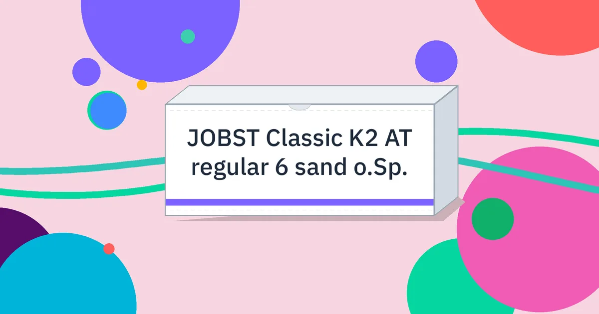 Symbolbild: Packung mit der Aufschrift JOBST Classic K2 AT regular 6 sand o.Sp. (PZN 11275964) – Verfügbarkeit und Bezug in Apotheken in Frankfurt am Main