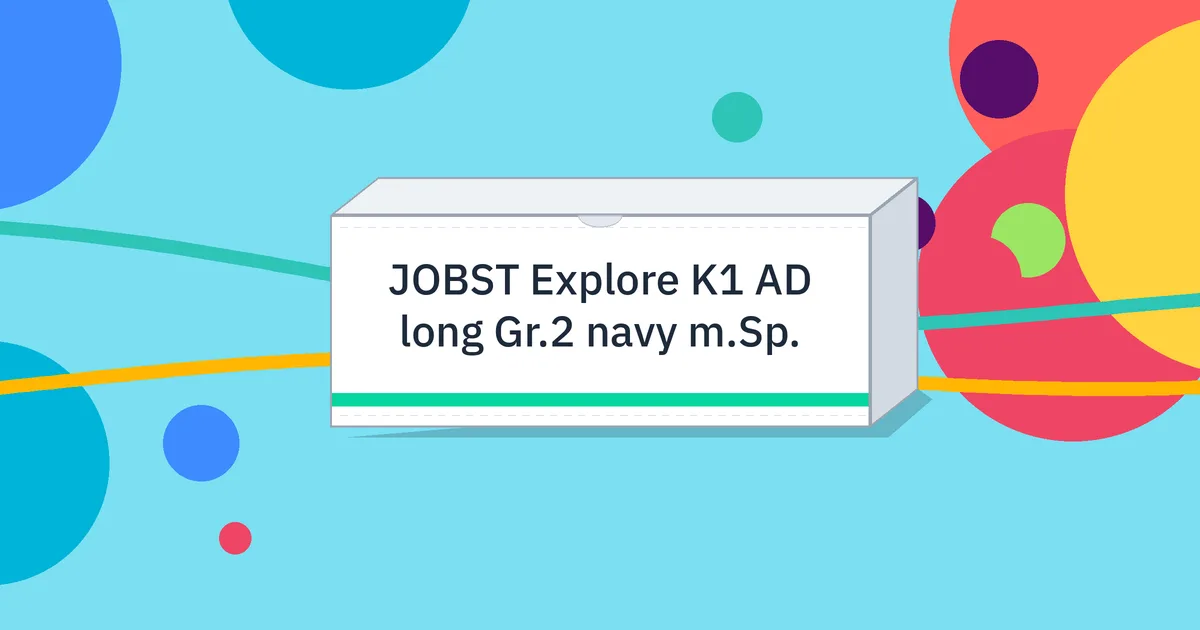 Symbolbild: Packung mit der Aufschrift JOBST Explore K1 AD long Gr.2 navy m.Sp. (PZN 11021330) – Verfügbarkeit und Bezug in Apotheken in Frankfurt am Main