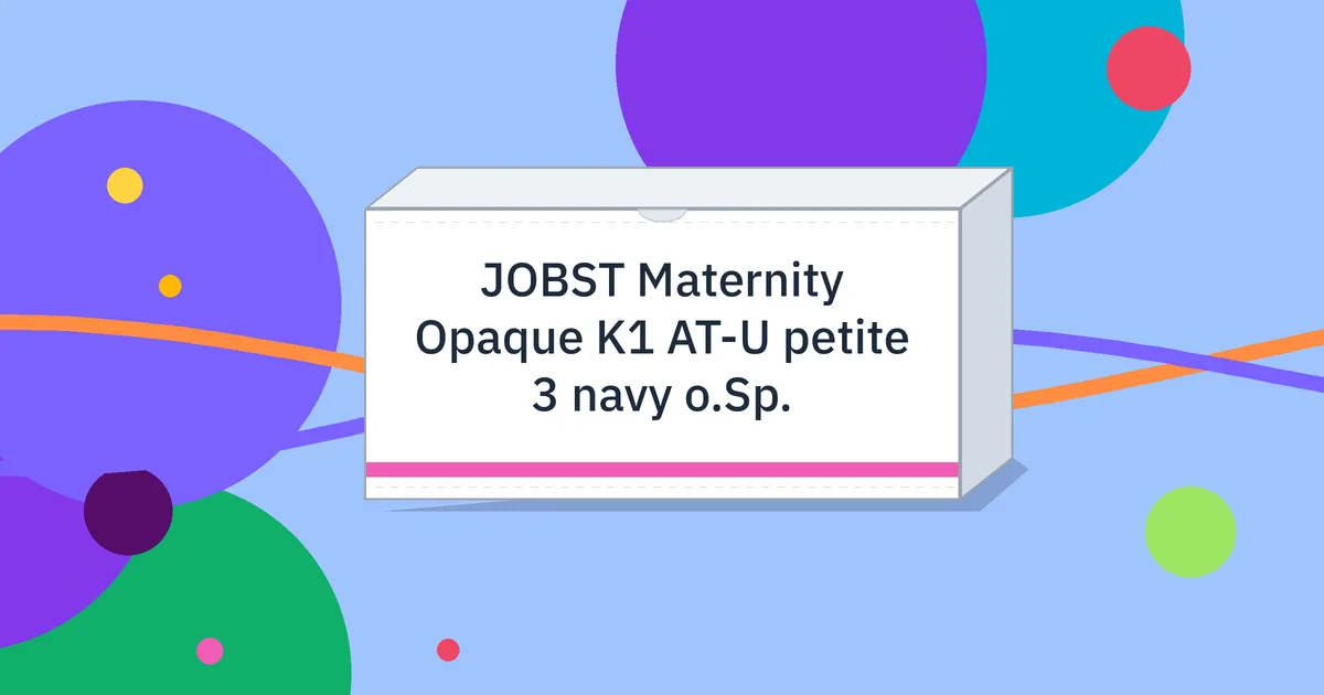 Symbolbild: Packung mit der Aufschrift JOBST Maternity Opaque K1 AT-U petite 3 navy o.Sp. (PZN 15860056) – Verfügbarkeit und Bezug in Apotheken in Frankfurt am Main