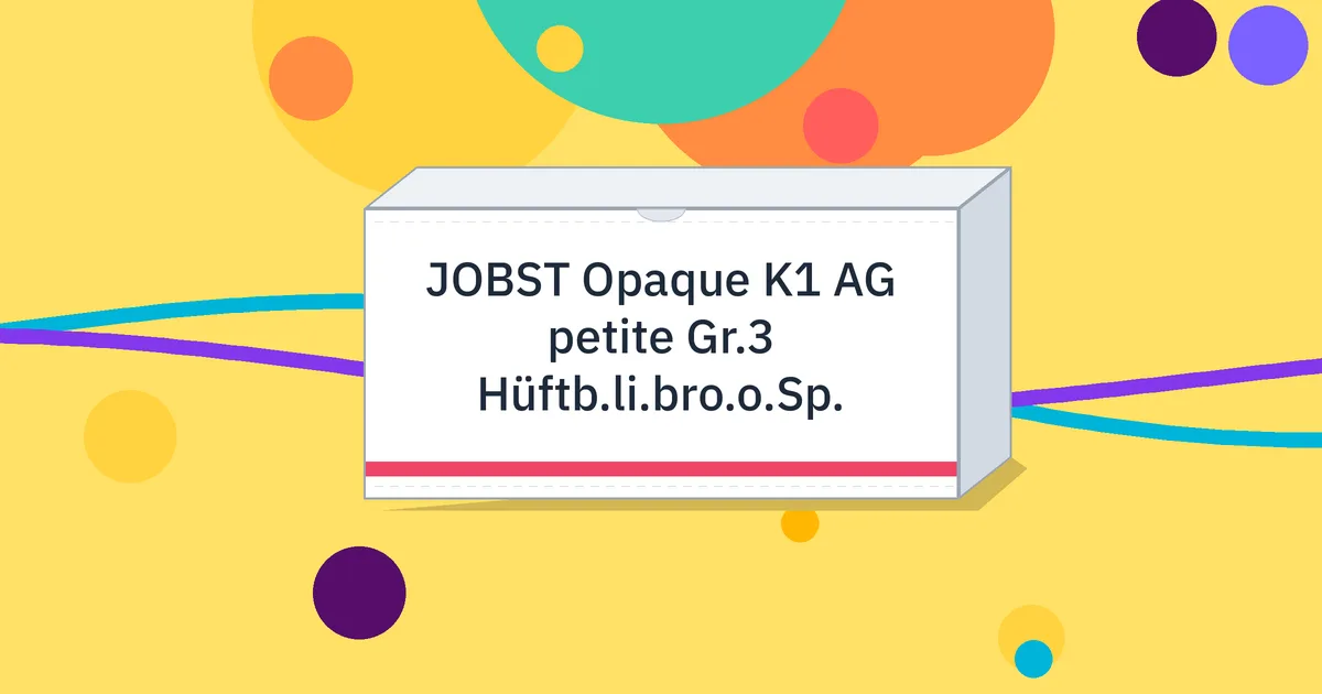 Symbolbild: Packung mit der Aufschrift JOBST Opaque K1 AG petite Gr.3 Hüftb.li.bro.o.Sp. (PZN 13097811) – Verfügbarkeit und Bezug in Apotheken in Frankfurt am Main