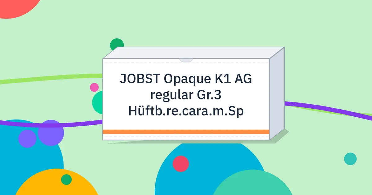 Symbolbild: Packung mit der Aufschrift JOBST Opaque K1 AG regular Gr.3 Hüftb.re.cara.m.Sp (PZN 13101139) – Verfügbarkeit und Bezug in Apotheken in Frankfurt am Main