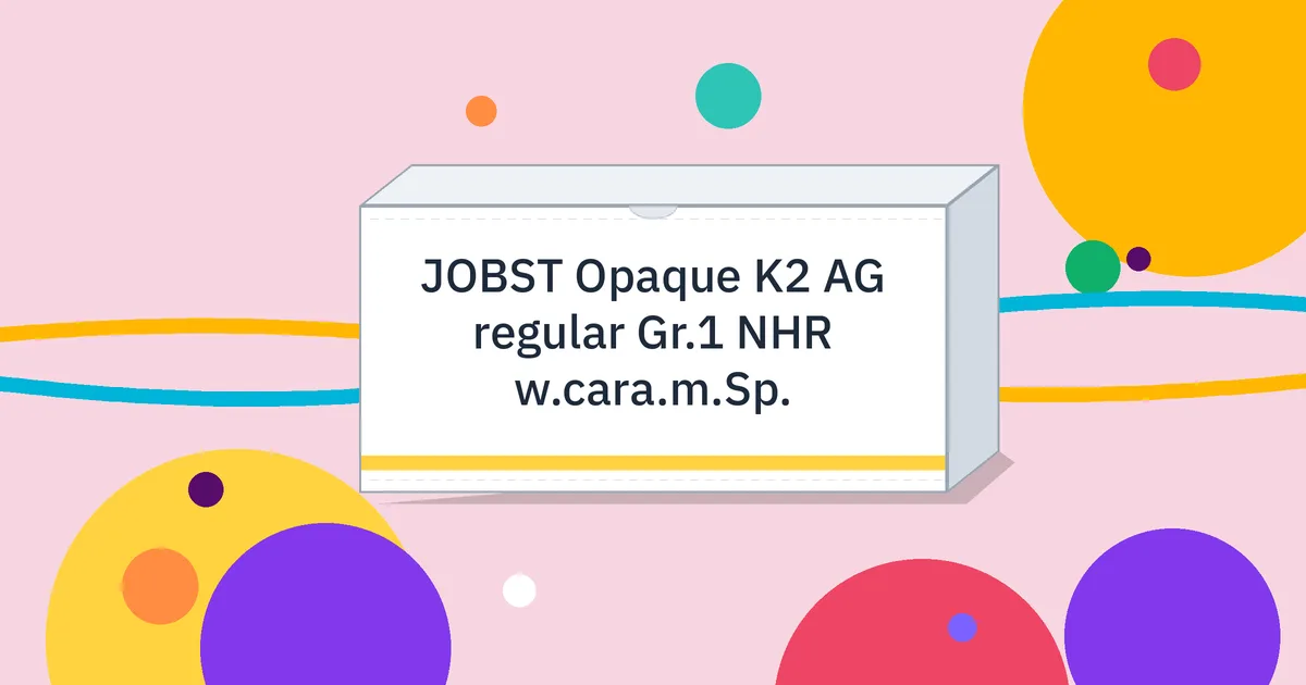 Symbolbild: Packung mit der Aufschrift JOBST Opaque K2 AG regular Gr.1 NHR w.cara.m.Sp. (PZN 11253684) – Verfügbarkeit und Bezug in Apotheken in Frankfurt am Main