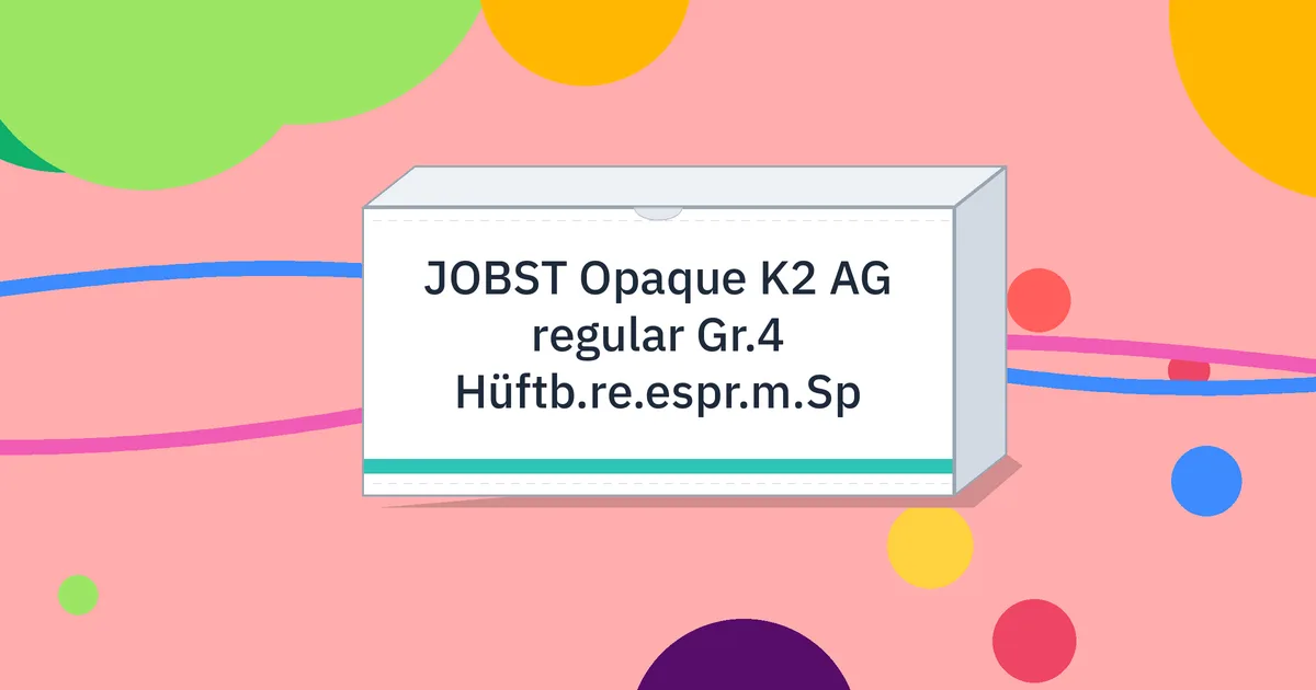 Symbolbild: Packung mit der Aufschrift JOBST Opaque K2 AG regular Gr.4 Hüftb.re.espr.m.Sp (PZN 16287423) – Verfügbarkeit und Bezug in Apotheken in Frankfurt am Main