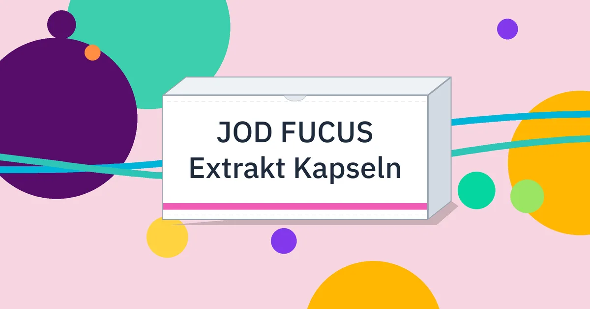 Symbolbild: Packung mit der Aufschrift JOD FUCUS Extrakt Kapseln (PZN 17629920) – Verfügbarkeit und Bezug in Apotheken in Frankfurt am Main