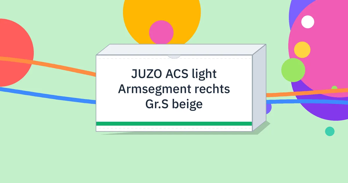 Symbolbild: Packung mit der Aufschrift JUZO ACS light Armsegment rechts Gr.S beige (PZN 13885313) – Verfügbarkeit und Bezug in Apotheken in Frankfurt am Main
