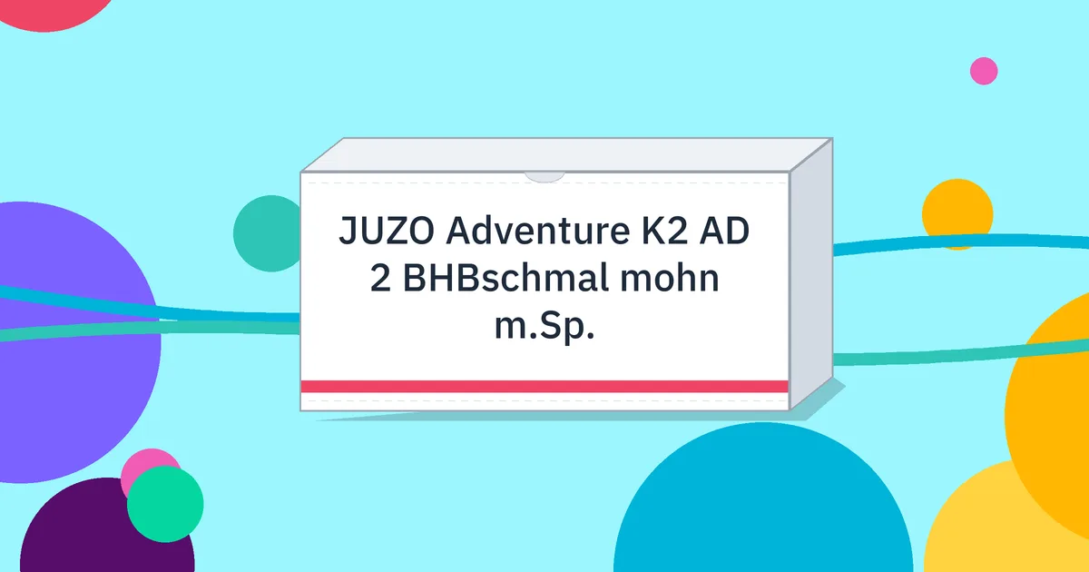 Symbolbild: Packung mit der Aufschrift JUZO Adventure K2 AD 2 BHBschmal mohn m.Sp. (PZN 15497182) – Verfügbarkeit und Bezug in Apotheken in Frankfurt am Main