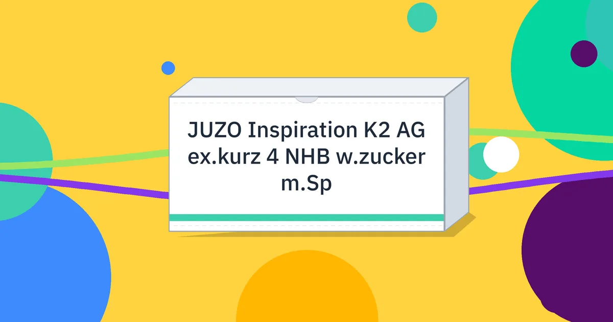 Symbolbild: Packung mit der Aufschrift JUZO Inspiration K2 AG ex.kurz 4 NHB w.zucker m.Sp (PZN 14964227) – Verfügbarkeit und Bezug in Apotheken in Frankfurt am Main