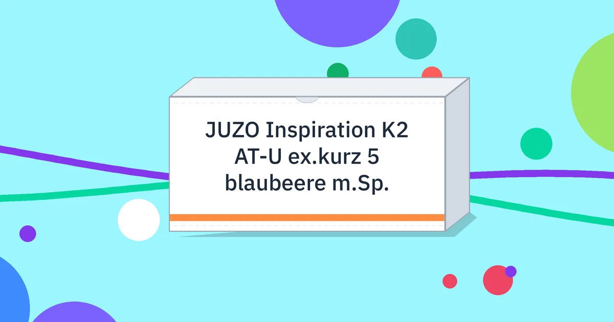 Symbolbild: Packung mit der Aufschrift JUZO Inspiration K2 AT-U ex.kurz 5 blaubeere m.Sp. (PZN 14965936) – Verfügbarkeit und Bezug in Apotheken in Frankfurt am Main
