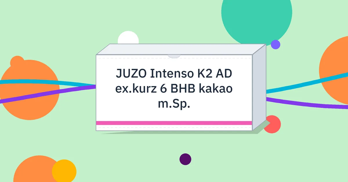 Symbolbild: Packung mit der Aufschrift JUZO Intenso K2 AD ex.kurz 6 BHB kakao m.Sp. (PZN 18615423) – Verfügbarkeit und Bezug in Apotheken in Frankfurt am Main