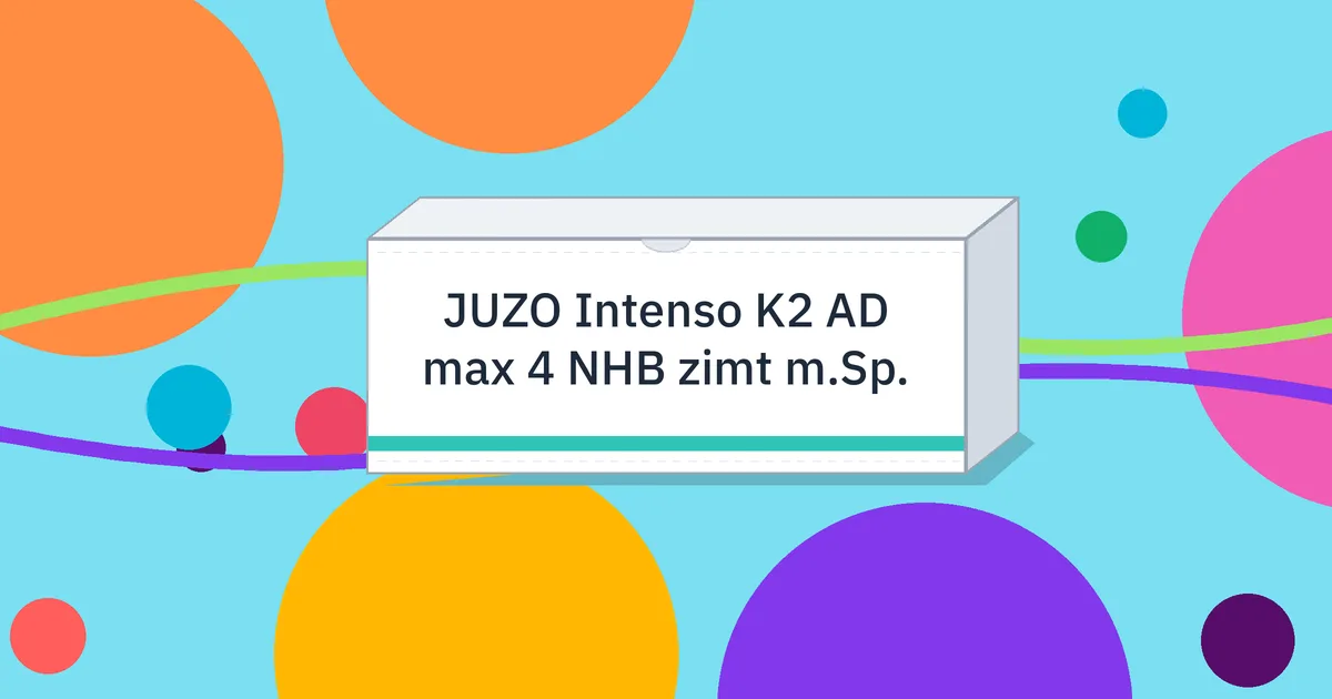 Symbolbild: Packung mit der Aufschrift JUZO Intenso K2 AD max 4 NHB zimt m.Sp. (PZN 18612689) – Verfügbarkeit und Bezug in Apotheken in Frankfurt am Main