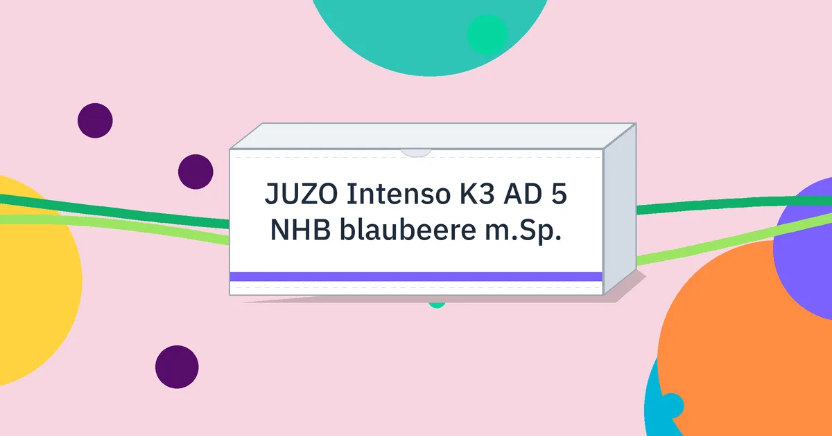 Symbolbild: Packung mit der Aufschrift JUZO Intenso K3 AD 5 NHB blaubeere m.Sp. (PZN 18630977) – Verfügbarkeit und Bezug in Apotheken in Frankfurt am Main