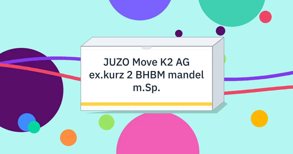 Symbolbild: Packung mit der Aufschrift JUZO Move K2 AG ex.kurz 2 BHBM mandel m.Sp. (PZN 16647910) – Verfügbarkeit und Bezug in Apotheken in Frankfurt am Main