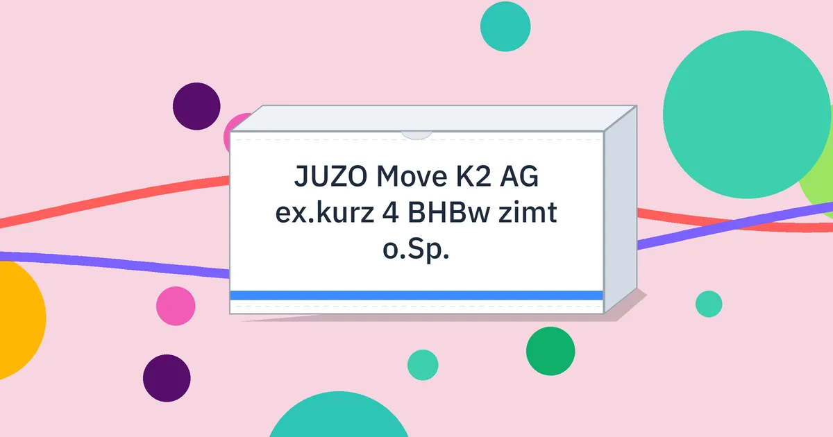 Symbolbild: Packung mit der Aufschrift JUZO Move K2 AG ex.kurz 4 BHBw zimt o.Sp. (PZN 18534297) – Verfügbarkeit und Bezug in Apotheken in Frankfurt am Main