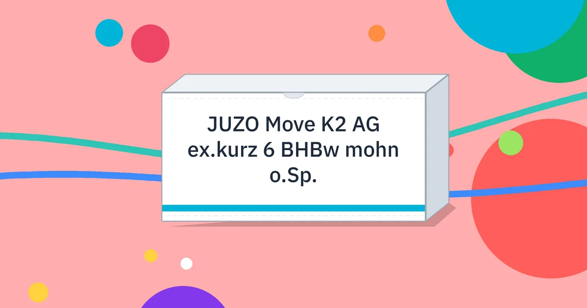 Symbolbild: Packung mit der Aufschrift JUZO Move K2 AG ex.kurz 6 BHBw mohn o.Sp. (PZN 18565984) – Verfügbarkeit und Bezug in Apotheken in Frankfurt am Main