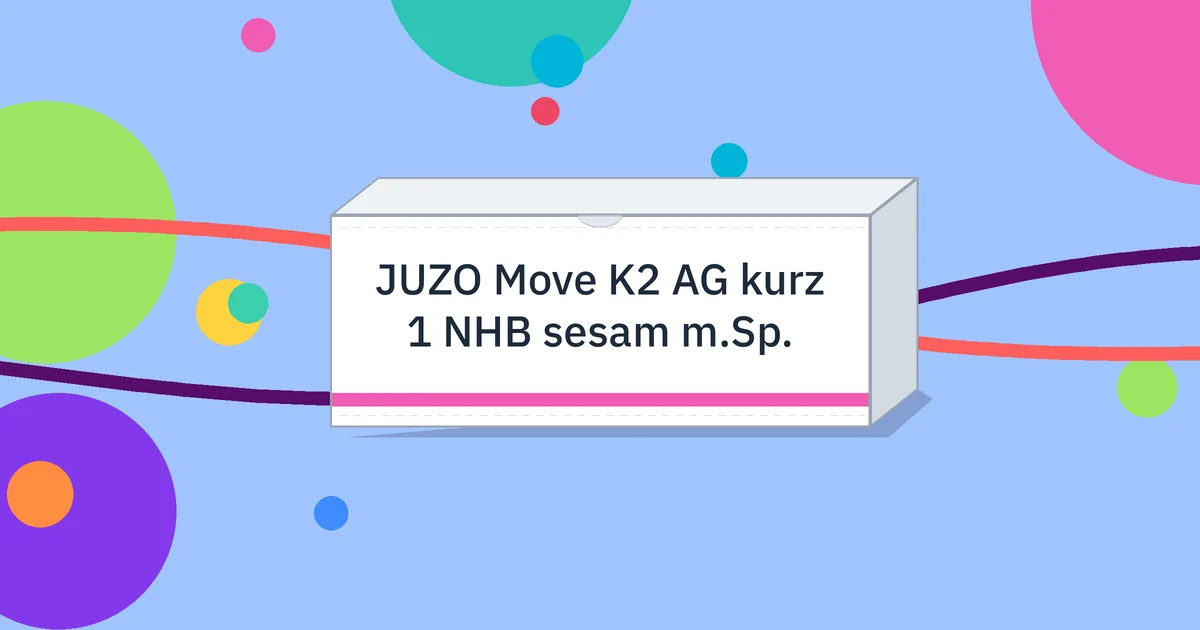 Symbolbild: Packung mit der Aufschrift JUZO Move K2 AG kurz 1 NHB sesam m.Sp. (PZN 18527765) – Verfügbarkeit und Bezug in Apotheken in Frankfurt am Main