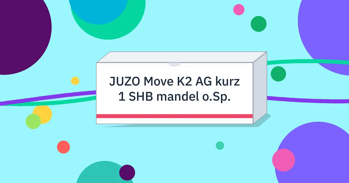 Symbolbild: Packung mit der Aufschrift JUZO Move K2 AG kurz 1 SHB mandel o.Sp. (PZN 16651716) – Verfügbarkeit und Bezug in Apotheken in Frankfurt am Main
