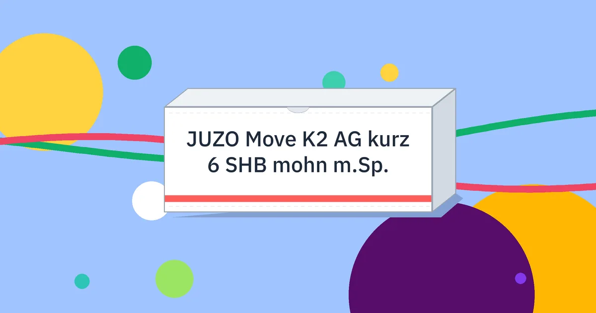 Symbolbild: Packung mit der Aufschrift JUZO Move K2 AG kurz 6 SHB mohn m.Sp. (PZN 18559587) – Verfügbarkeit und Bezug in Apotheken in Frankfurt am Main