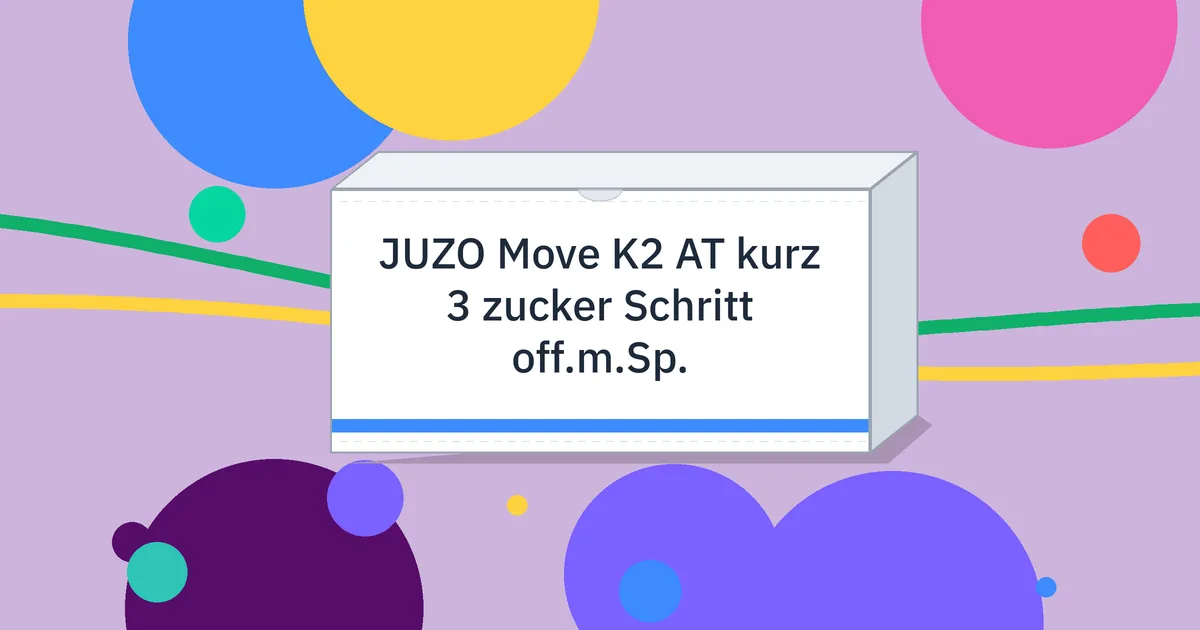 Symbolbild: Packung mit der Aufschrift JUZO Move K2 AT kurz 3 zucker Schritt off.m.Sp. (PZN 20674114) – Verfügbarkeit und Bezug in Apotheken in Frankfurt am Main