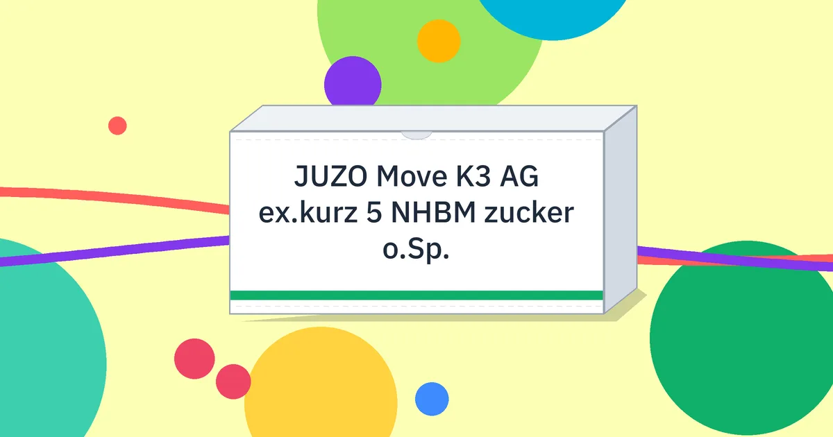 Symbolbild: Packung mit der Aufschrift JUZO Move K3 AG ex.kurz 5 NHBM zucker o.Sp. (PZN 18584591) – Verfügbarkeit und Bezug in Apotheken in Frankfurt am Main
