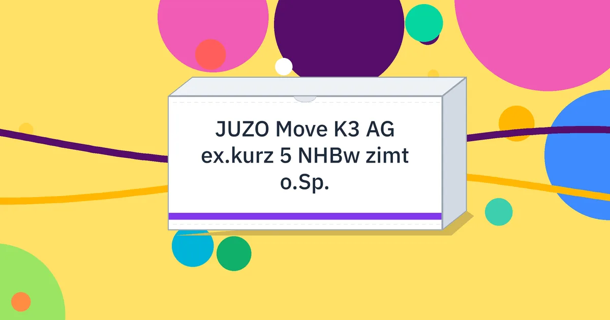 Symbolbild: Packung mit der Aufschrift JUZO Move K3 AG ex.kurz 5 NHBw zimt o.Sp. (PZN 18584444) – Verfügbarkeit und Bezug in Apotheken in Frankfurt am Main