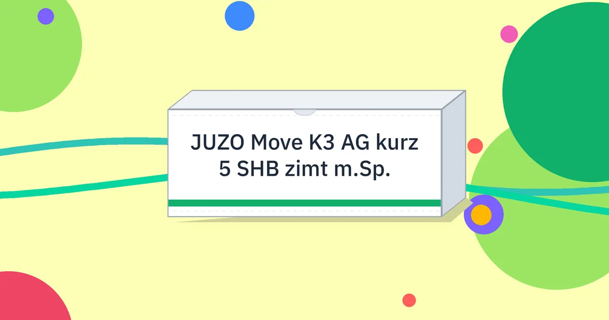 Symbolbild: Packung mit der Aufschrift JUZO Move K3 AG kurz 5 SHB zimt m.Sp. (PZN 18579354) – Verfügbarkeit und Bezug in Apotheken in Frankfurt am Main