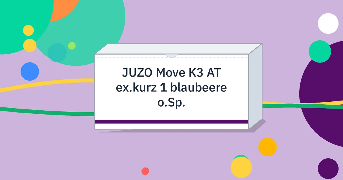 Symbolbild: Packung mit der Aufschrift JUZO Move K3 AT ex.kurz 1 blaubeere o.Sp. (PZN 20681597) – Verfügbarkeit und Bezug in Apotheken in Frankfurt am Main