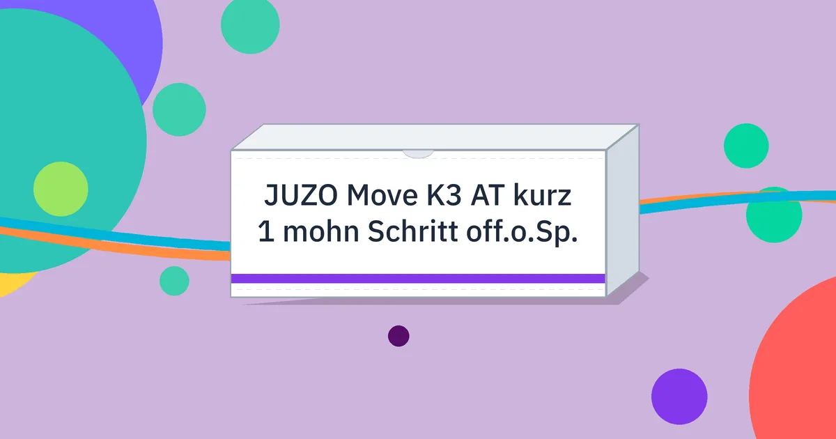 Symbolbild: Packung mit der Aufschrift JUZO Move K3 AT kurz 1 mohn Schritt off.o.Sp. (PZN 20685371) – Verfügbarkeit und Bezug in Apotheken in Frankfurt am Main