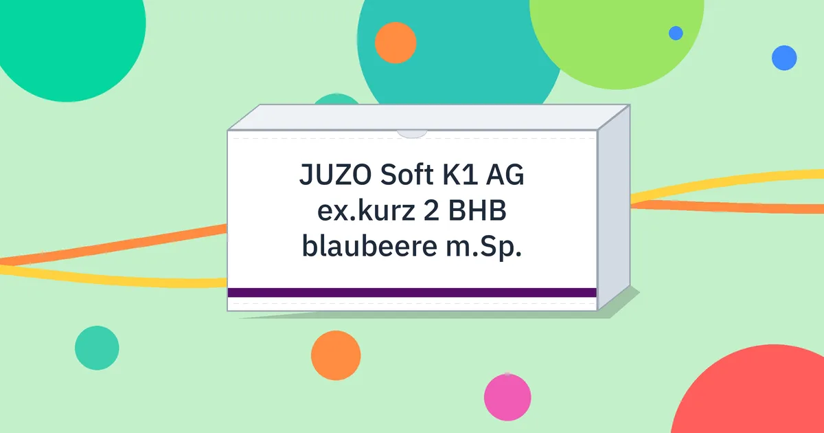 Symbolbild: Packung mit der Aufschrift JUZO Soft K1 AG ex.kurz 2 BHB blaubeere m.Sp. (PZN 14823604) – Verfügbarkeit und Bezug in Apotheken in Frankfurt am Main