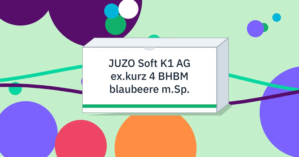 Symbolbild: Packung mit der Aufschrift JUZO Soft K1 AG ex.kurz 4 BHBM blaubeere m.Sp. (PZN 14856420) – Verfügbarkeit und Bezug in Apotheken in Frankfurt am Main