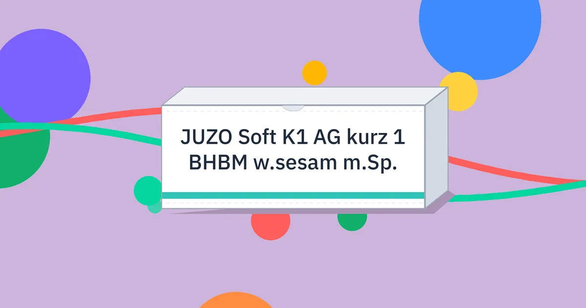 Symbolbild: Packung mit der Aufschrift JUZO Soft K1 AG kurz 1 BHBM w.sesam m.Sp. (PZN 14863472) – Verfügbarkeit und Bezug in Apotheken in Frankfurt am Main