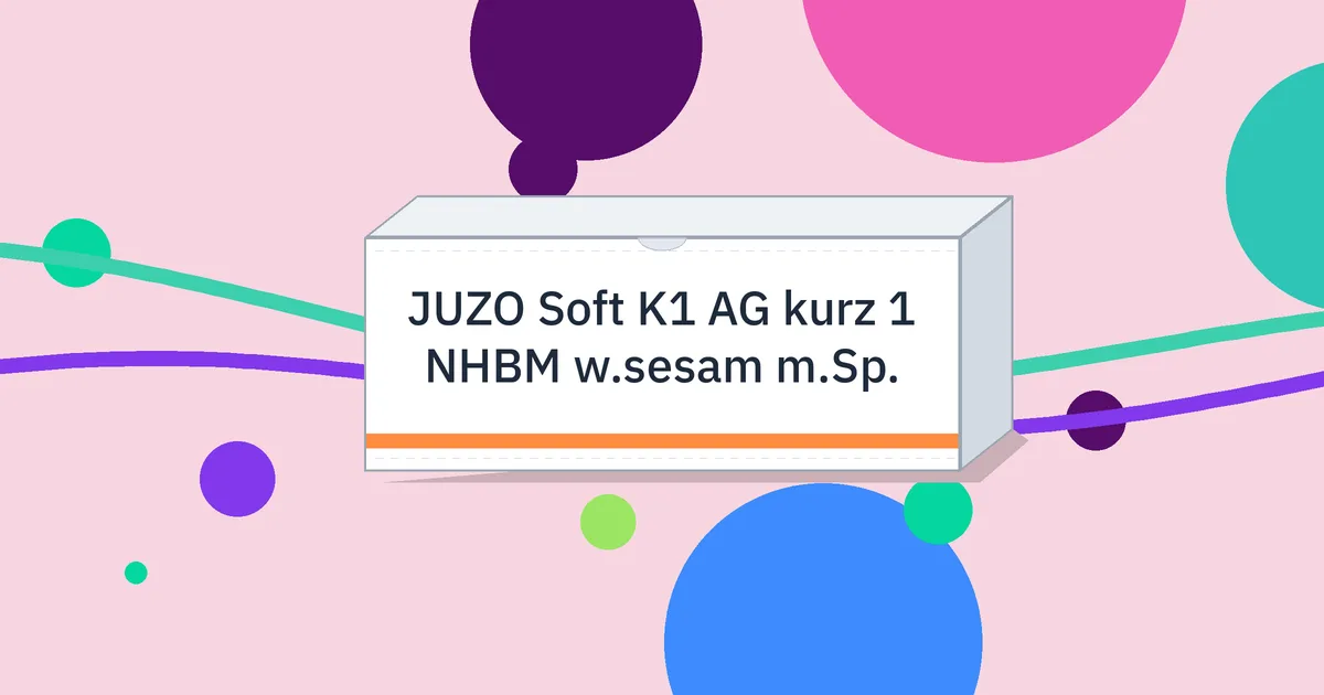 Symbolbild: Packung mit der Aufschrift JUZO Soft K1 AG kurz 1 NHBM w.sesam m.Sp. (PZN 15015929) – Verfügbarkeit und Bezug in Apotheken in Frankfurt am Main