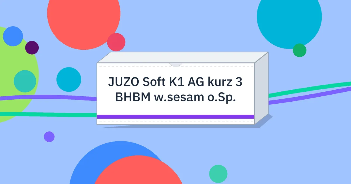 Symbolbild: Packung mit der Aufschrift JUZO Soft K1 AG kurz 3 BHBM w.sesam o.Sp. (PZN 14865494) – Verfügbarkeit und Bezug in Apotheken in Frankfurt am Main