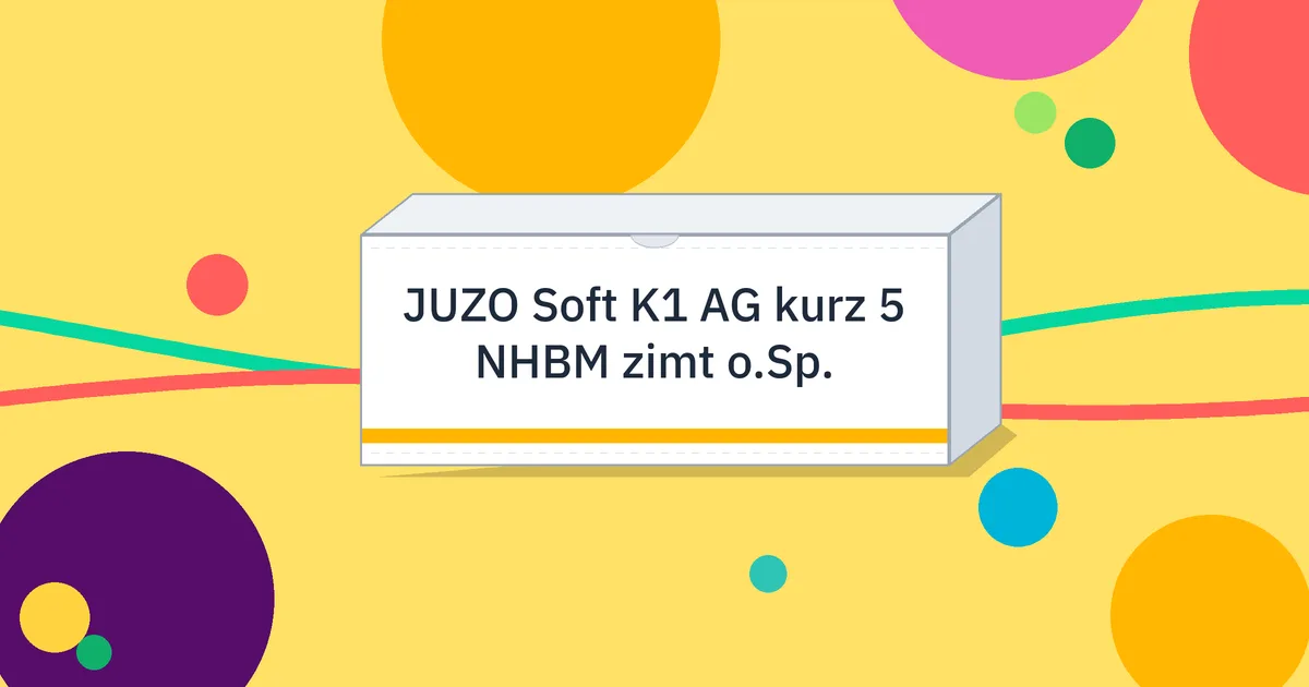 Symbolbild: Packung mit der Aufschrift JUZO Soft K1 AG kurz 5 NHBM zimt o.Sp. (PZN 14995340) – Verfügbarkeit und Bezug in Apotheken in Frankfurt am Main