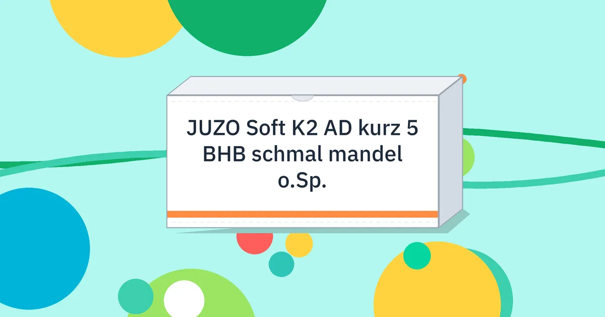 Symbolbild: Packung mit der Aufschrift JUZO Soft K2 AD kurz 5 BHB schmal mandel o.Sp. (PZN 15467933) – Verfügbarkeit und Bezug in Apotheken in Frankfurt am Main
