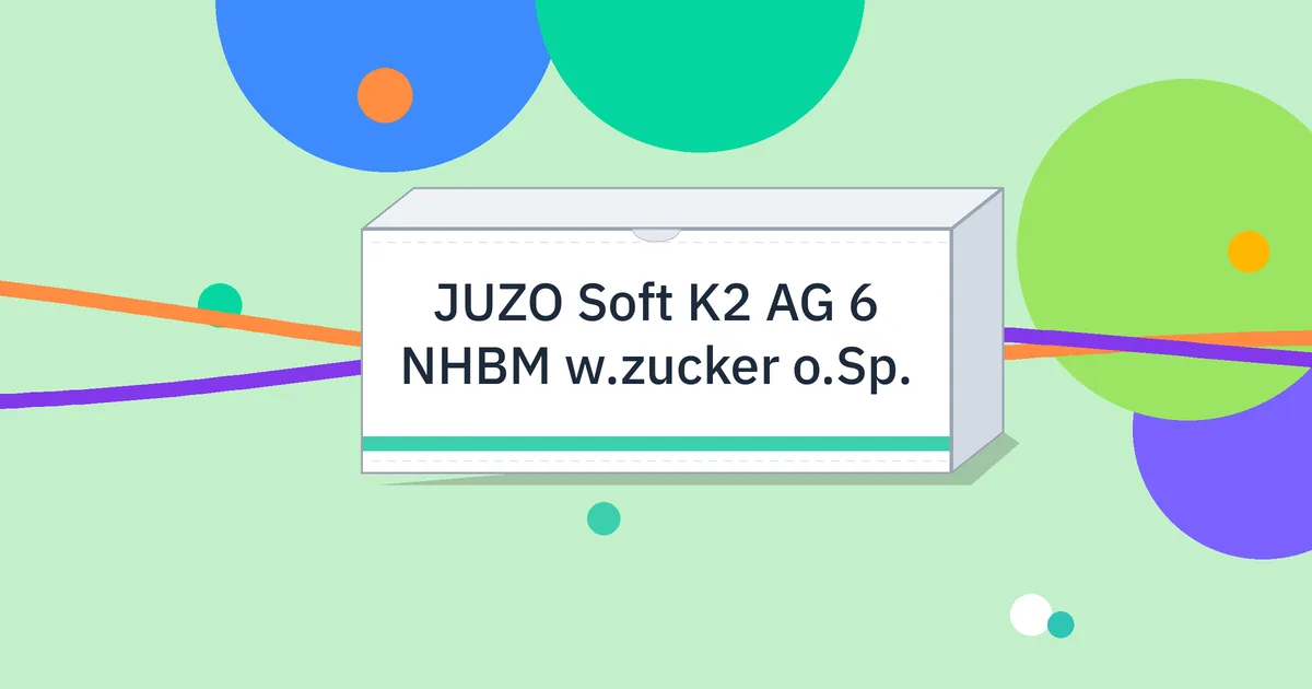 Symbolbild: Packung mit der Aufschrift JUZO Soft K2 AG 6 NHBM w.zucker o.Sp. (PZN 15001620) – Verfügbarkeit und Bezug in Apotheken in Frankfurt am Main