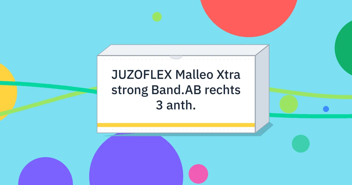 Symbolbild: Packung mit der Aufschrift JUZOFLEX Malleo Xtra strong Band.AB rechts 3 anth. (PZN 16634942) – Verfügbarkeit und Bezug in Apotheken in Frankfurt am Main