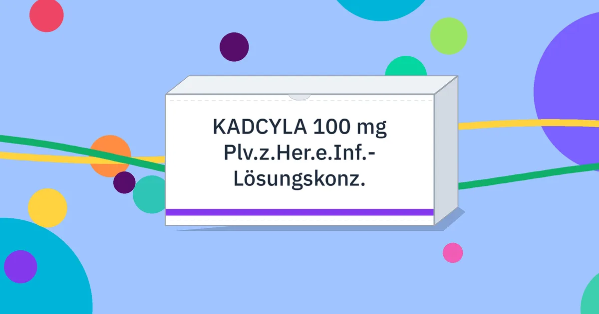 Symbolbild: Packung mit der Aufschrift KADCYLA 100 mg Plv.z.Her.e.Inf.-Lösungskonz. (PZN 12584986) – Verfügbarkeit und Bezug in Apotheken in Frankfurt am Main