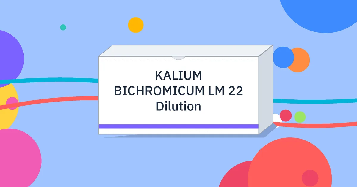 Symbolbild: Packung mit der Aufschrift KALIUM BICHROMICUM LM 22 Dilution (PZN 12917560) – Verfügbarkeit und Bezug in Apotheken in Frankfurt am Main