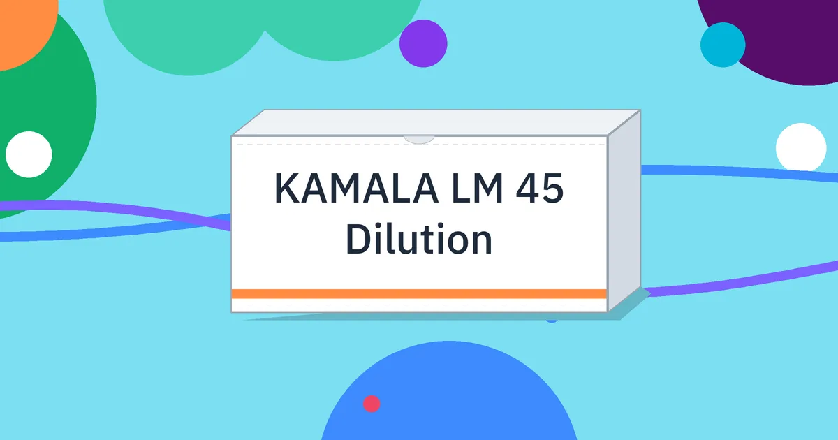 Symbolbild: Packung mit der Aufschrift KAMALA LM 45 Dilution (PZN 13518276) – Verfügbarkeit und Bezug in Apotheken in Frankfurt am Main