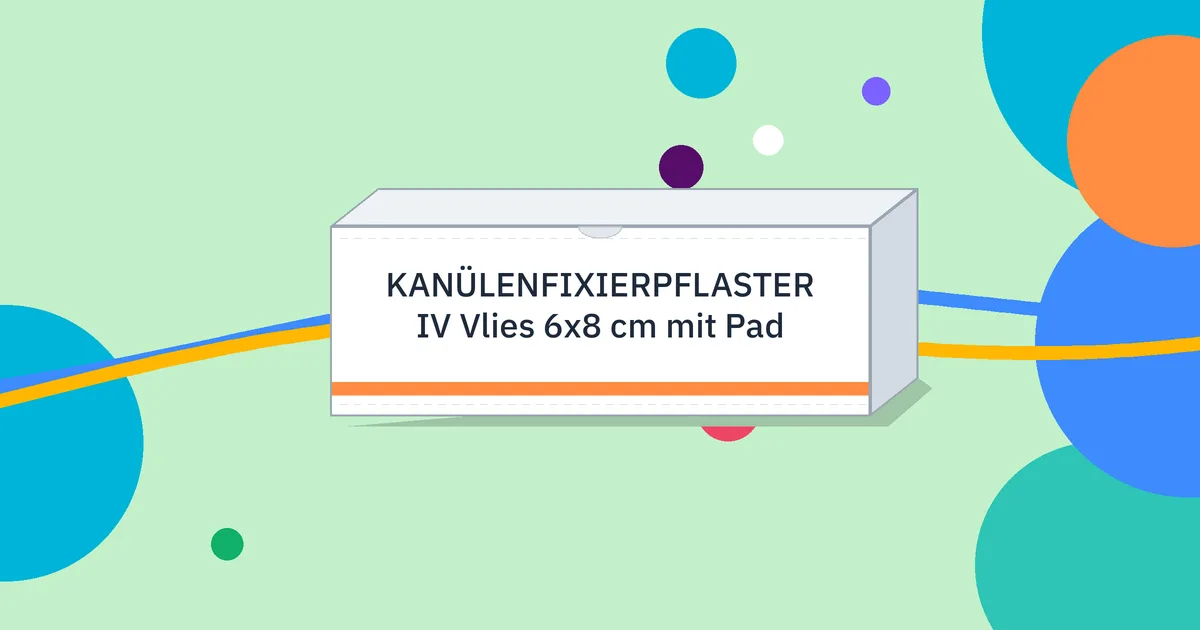 Symbolbild: Packung mit der Aufschrift KANÜLENFIXIERPFLASTER IV Vlies 6x8 cm mit Pad (PZN 19891823) – Verfügbarkeit und Bezug in Apotheken in Frankfurt am Main