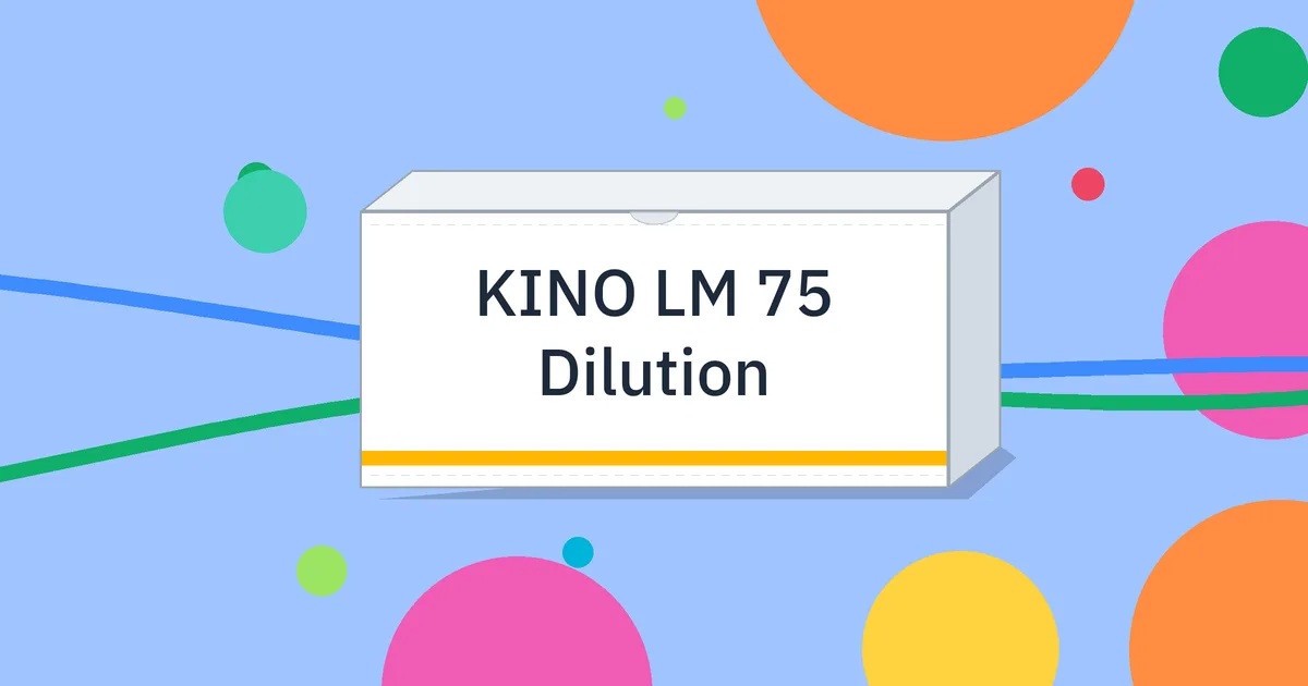 Symbolbild: Packung mit der Aufschrift KINO LM 75 Dilution (PZN 13518773) – Verfügbarkeit und Bezug in Apotheken in Frankfurt am Main